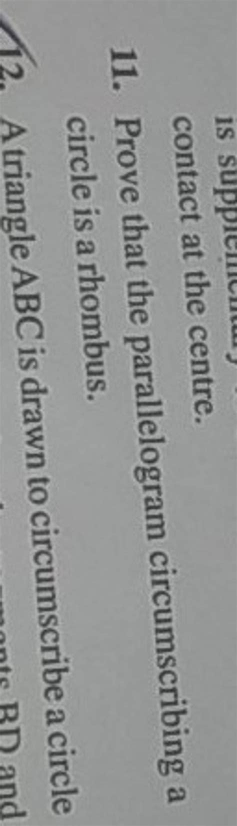 Prove That The Parallelogram Circumscribing A Circle Is A Rhombus