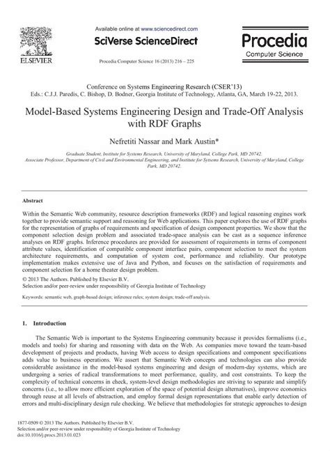 PDF Model Based Systems Engineering Design And Trade Off Analysis