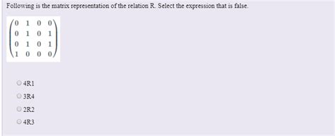 solved select the set that corresponds to the relation given