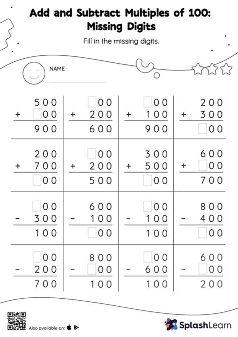 Add And Subtract Multiples Of 100 Missing Digits Worksheet Printable Maths Sheet