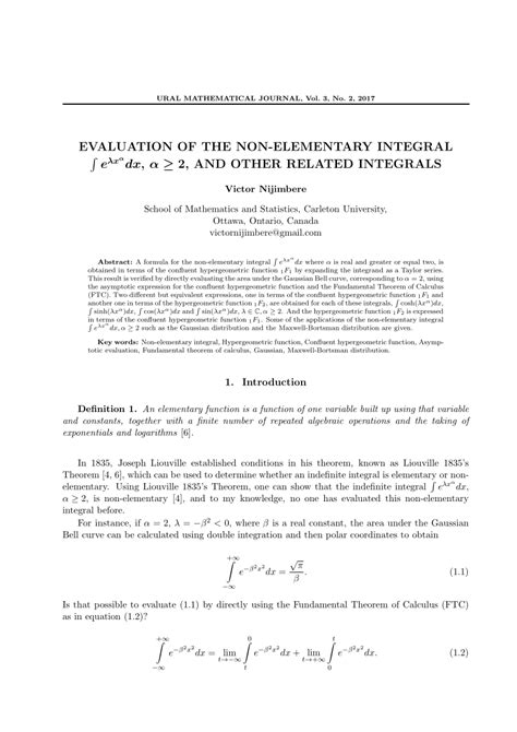 Pdf Evaluation Of The Non Elementary Integral ∫eλx α α≥2 And Other