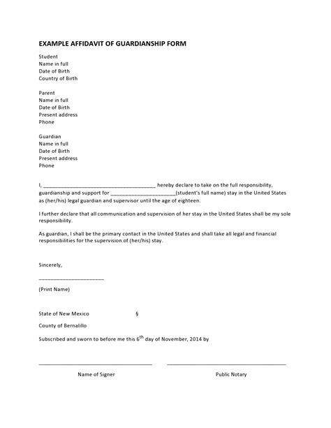 Free Letter Of Guardianship Template Tomp