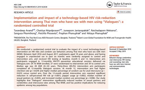 Pdf Implementation And Impact Of A Technology Based Hiv Risk Reduction Intervention Among Thai