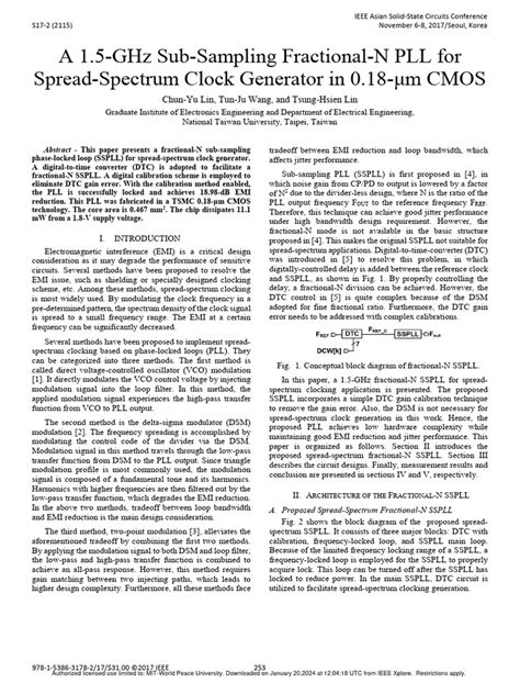 A 15 Ghz Sub Sampling Fractional N Pll For Spread Spectrum Clock Generator In 018 M Cmos Pdf
