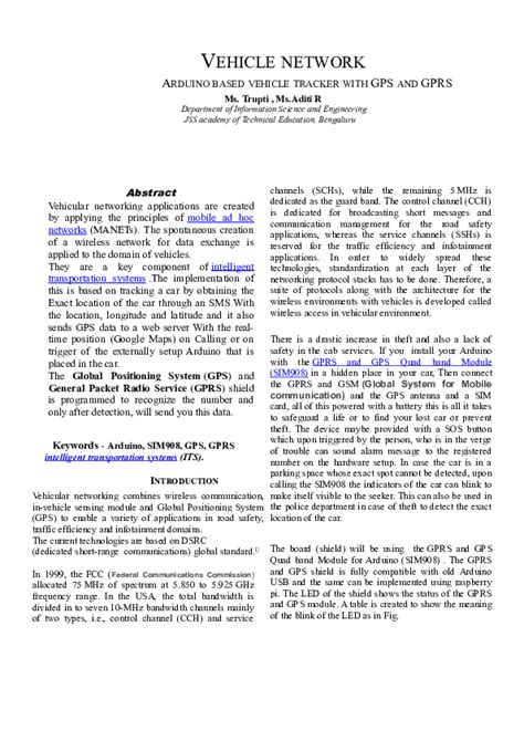 Doc Vehicle Network Arduino Based Vehicle Tracker With Gps And Gprs