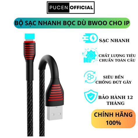 Dây Sạc Nhanh Bwoo X155l Cáp Bọc Dù Chống Gập Gãy Dùng Cho 6 đến14 Bh