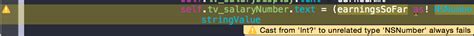 Ios Cast From Int To Unrelated Type Nsnumber Always Fails