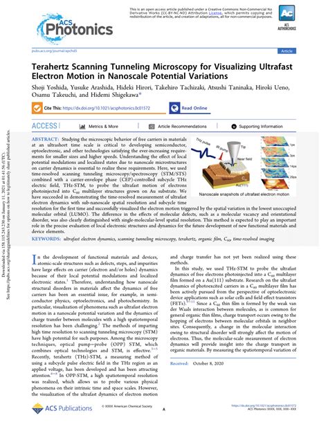 Pdf Terahertz Scanning Tunneling Microscopy For Visualizing Ultrafast Electron Motion In