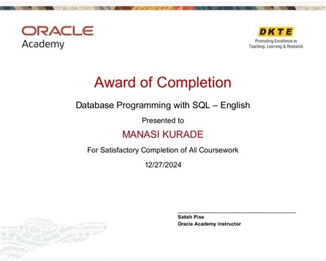 manasi kurade on linkedin oracleacademy sql databaseprogramming