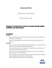 Exploring Density Activities And Experimental Data Course Hero