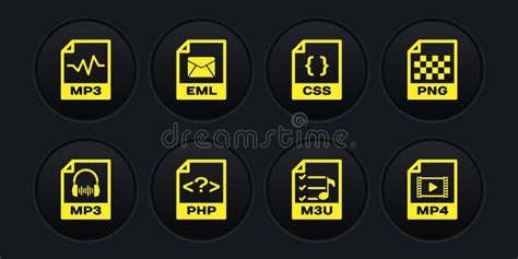 Set Mp3 File Document Png Php M3u Css And Eml Icon Vector Stock