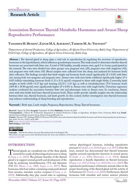 Pdf Association Between Thyroid Metabolic Hormones And Awassi Sheep Reproductive Performance