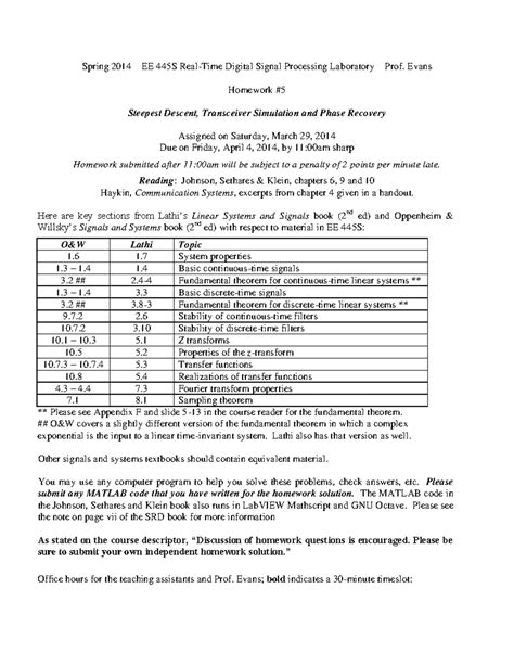 Homework 5 HW For DSP Lab Spring 2014 EE 445S Real Time Digital Signal Processing Laboratory