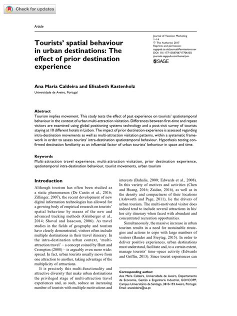 Tourists Spatial Behaviour In Urban Destinations The Effect Of Prior