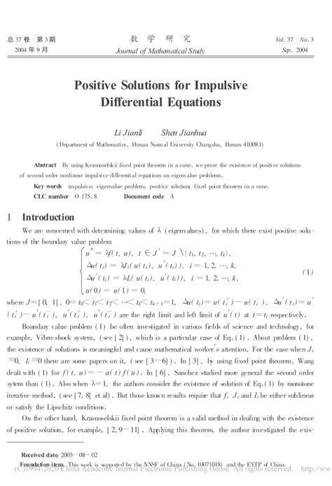 Pdf Positive Solutions For Impulsive Differential Equations