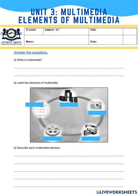 multimedia elements worksheet multimedia worksheets ict