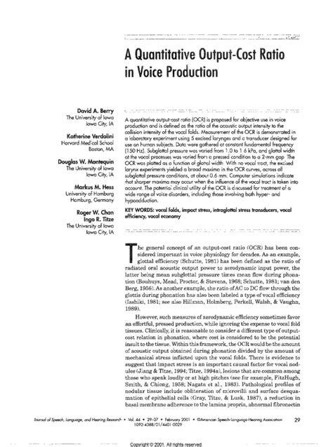 Pdf A Quantitative Output Cost Ratio In Voice Production
