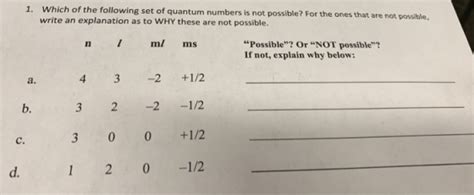 1 Which Of The Following Set Of Quantum Numbers Is Not Possible For