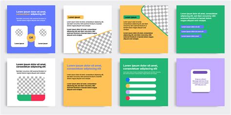 다채로운 배경과 모양 요소로 된 장난기 넘치는 소셜 미디어 게시물 배너 레이아웃 템플릿 팩 광고 프로모션 브랜딩 지식 공유 마이크로 블로그 팁 및 교육 고객 참여에 대한