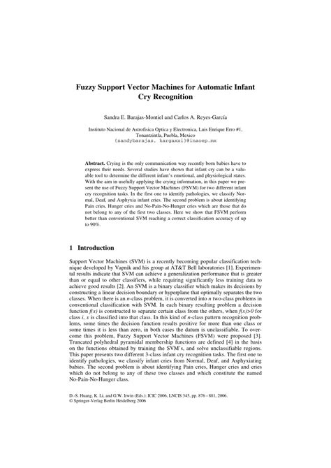 Pdf Fuzzy Support Vector Machines For Automatic Infant Cry Recognition