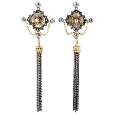 Tassel Ruby Pearl 477 Carat Diamond Earrings For Sale At 1stdibs