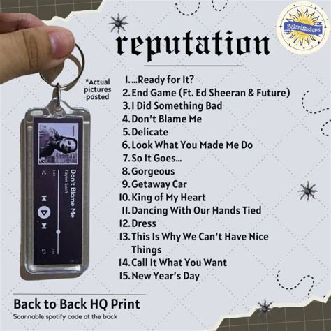 Taylor Swift Reputation Era Spotify Songs Albums B2b Acrylic Keychain