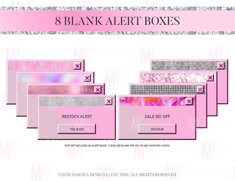 ALERT BOX TEMPLATES Blank Post Glitter Border Premade Social Media Templates Pink Silver Etsy