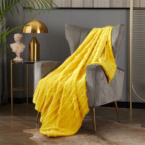 Chic Home Liah Jacquard Throw Blanket Yellow Blanket
