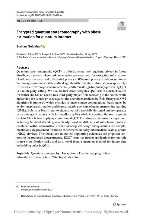 Encrypted Quantum State Tomography With Phase Estimation For Quantum