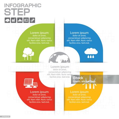 4 면 번호가 평평한 무지개 스펙트럼 컬러 퍼즐 프리젠 테이션 인포 그래픽 차트와 설명 텍스트 필드는 흰색 배경에 격리 벡터 그래픽 템플릿입니다 0명에 대한 스톡 벡터 아트
