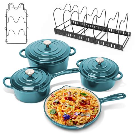 Uniflasy Enameled Cast Iron Cookware Set 9 Piece Set Nonstick Ceramic