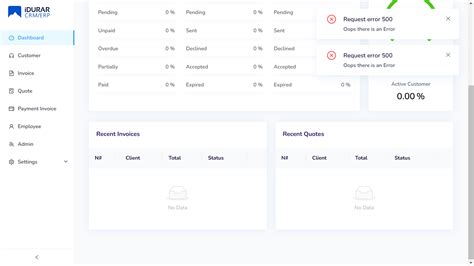 bug whenever there is no invoice dashboard gives 500 error · issue