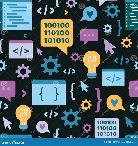Seamless Pattern With Concept Of Computer Programming Languages Or Developing Software Cartoon