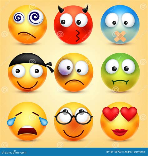 Smileyemoticons Set Yellow Face With Emotions Facial Expression 3d