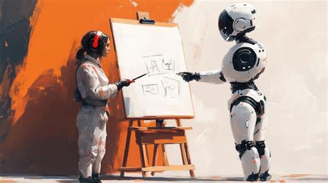 Robot And Human Collaborating On Design Ideas Illustrated On Whiteboard