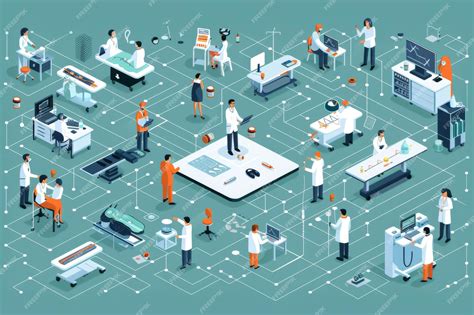 Isometric Illustration Of A High Tech Hospital With Advanced Robotic Systems Depicting