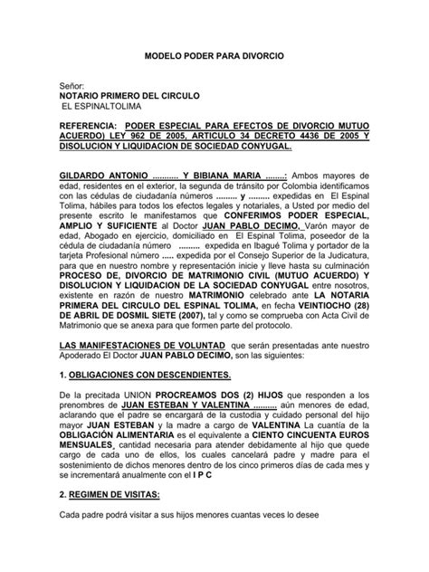 Carta De Poder Para Divorcio Carta Notarizada Ejemplos