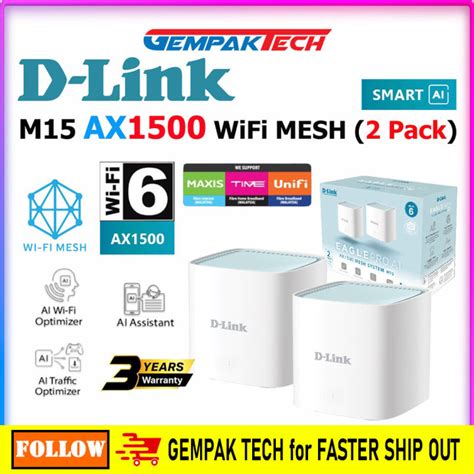 D Link Eagle Pro AI Wireless AX1500 WiFi 6 Mesh Router System AI Parental Control M15 2PACK D