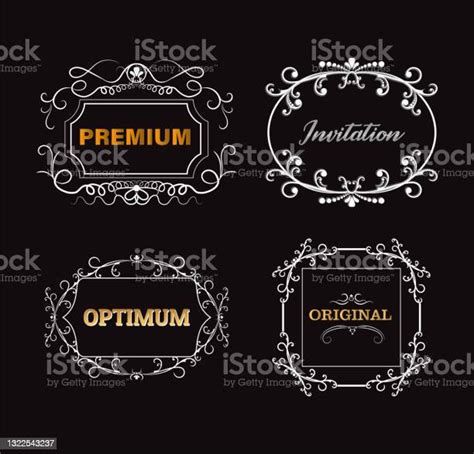 빈티지 페이지 장식 테두리 프레임의 컬렉션 고리버들 라인과 오래된 장식 요소 인사말 카드 웨딩 앨범 또는 레스토랑 메뉴를위한 벡터 고급 장식 개체 그룹에 대한 스톡 벡터