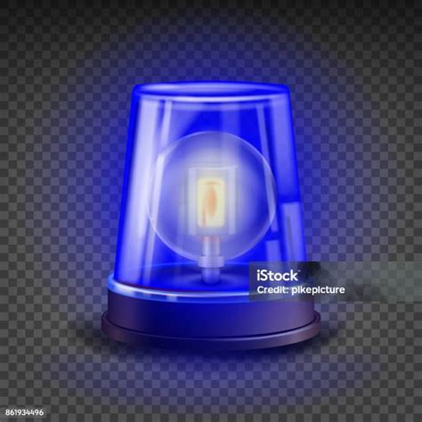 블루 자동 점멸 장치 사이렌 벡터입니다 3d 현실 개체입니다 빛 효과입니다 경찰 차 구급차 회전 신호 트럭 화재 비상 깜박이 사이렌 투명 한 배경 그림에 절연 긴급 사이렌에