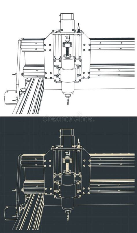 CNC Machine For D Carving Drawings Stock Vector Illustration Of Blueprints Drawings
