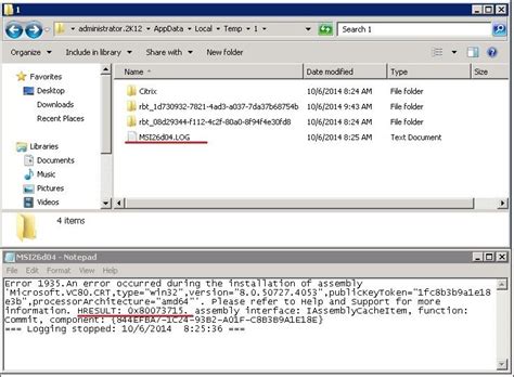 xenapp 6 5 migration visual c 2005 installation error 1935