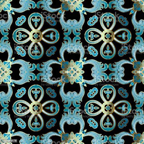 자수 바로크 벡터 원활한 패턴 다채로운 꽃 그런 지 배경입니다 태피스트리 벽지 아라스 다마스크 푸른 꽃 잎 바로크 양식의 장식품 부화 끝없는 거친 감촉을 자수 0명에 대한