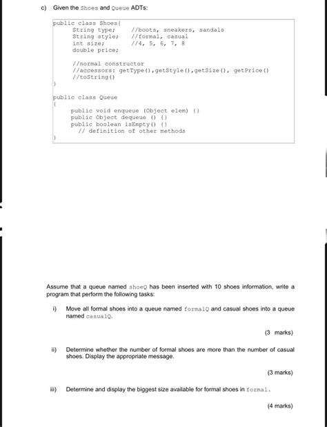 solved c given the shoes and queue adts public class shoes