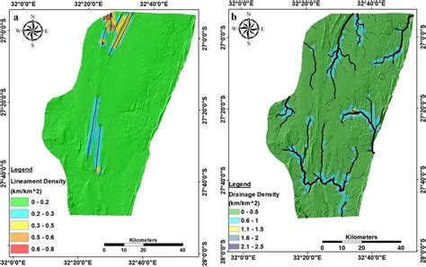 A Lineament Density And B Drainage Density Of The Study Area Download