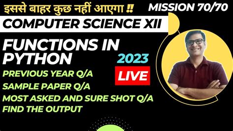 Functions In Python Pyq And Most Asked And Import Questions Of Functions Class 12 Cs One
