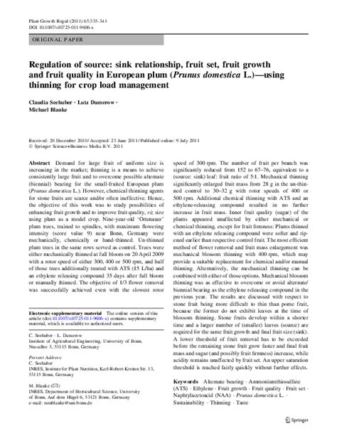 Pdf Regulation Of Source Sink Relationship Fruit Set Fruit Growth And Fruit Quality In