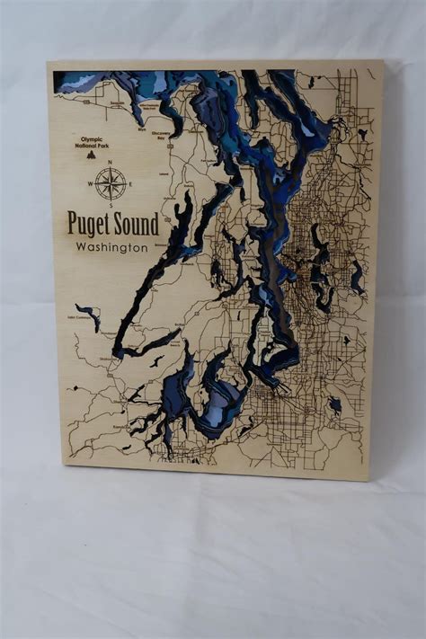 Puget Sound Topographical Map Etsy