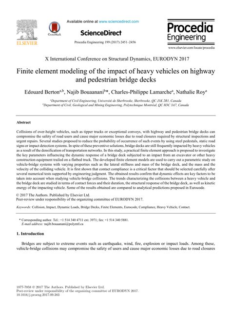 PDF Finite Element Modeling Of The Impact Of Heavy Vehicles On Highway And Pedestrian Bridge Decks