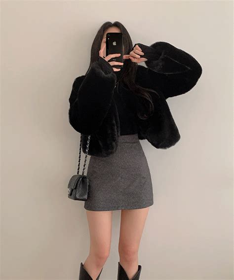 하이웨스트 H라인 모직 미니 스커트 에이블리